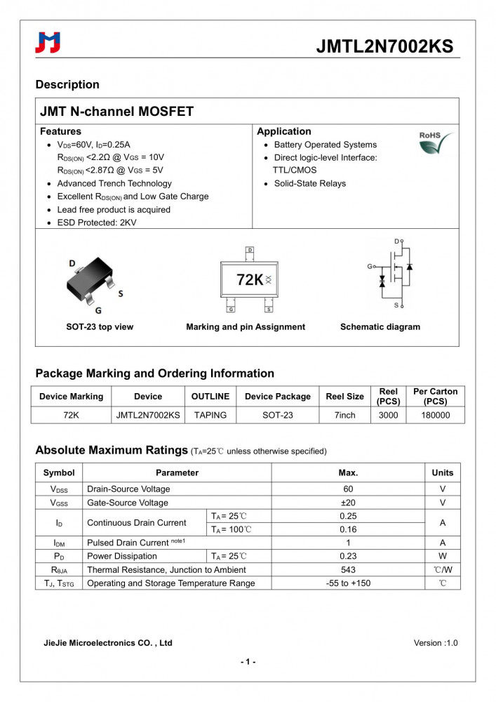 JMTL2N7002KS datasheet page 1