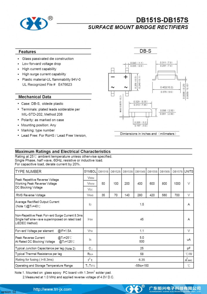 JUXING DB157S datasheet page 1