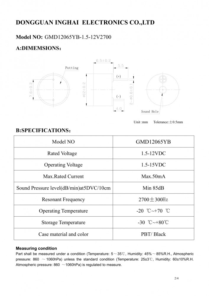 GMD12065YB-1.5V2700 datasheet page 2
