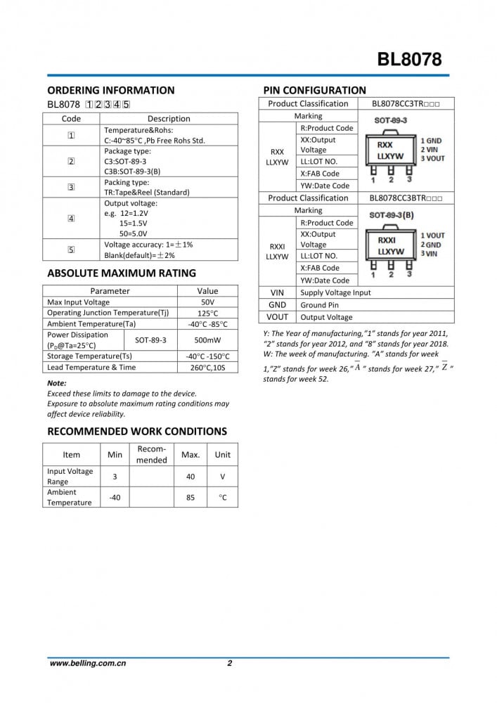 BL8078 datasheet page 2