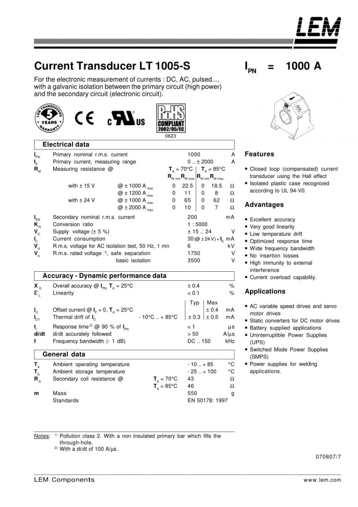 LEM LT 1005-S datasheet page 1