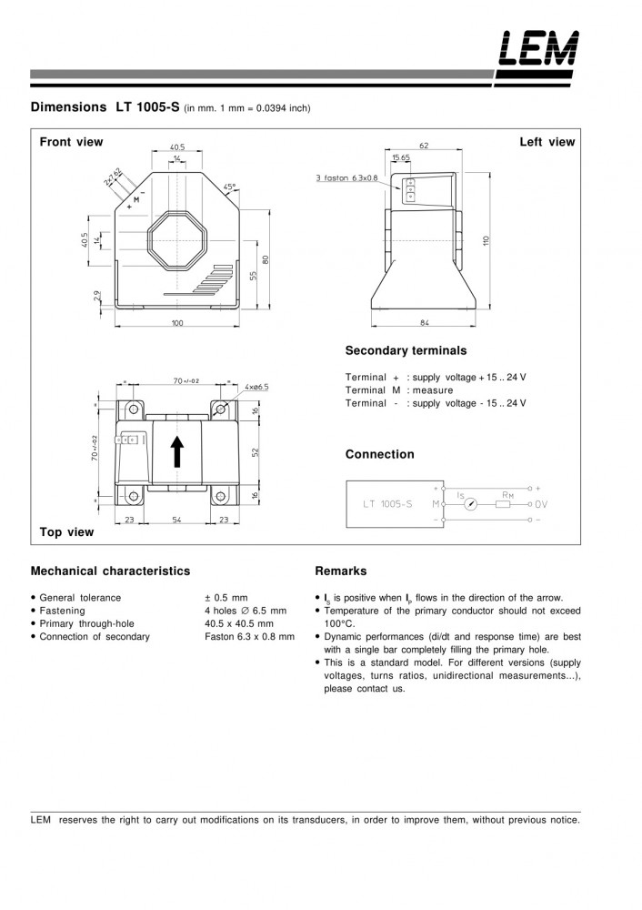 LEM LT 1005-S datasheet page 2