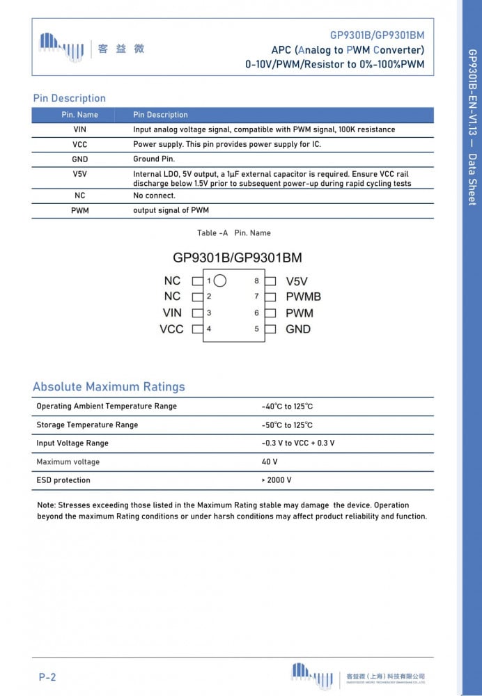GP9301B datasheet page 2
