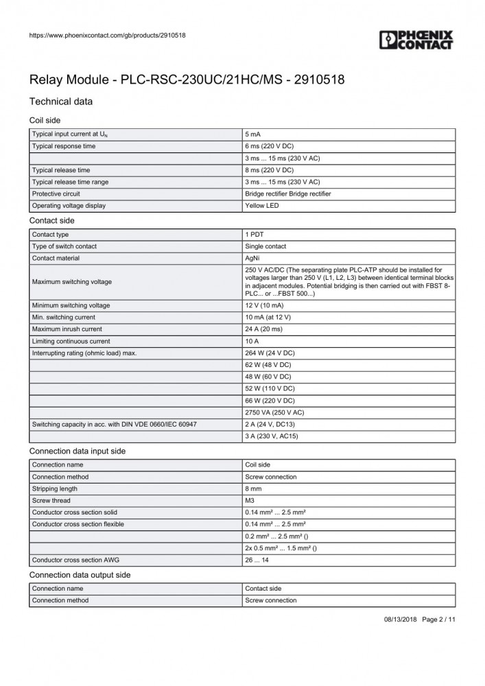 Phoenix Contact 2910518 technical document page 2