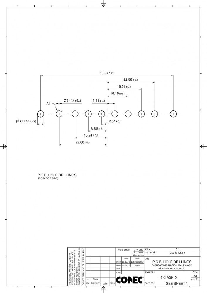 Conec 3008W8PXX69E40X PCB hole drilling drawing, sheet 2