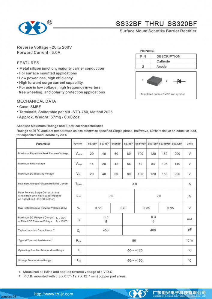 JUXING SS34BF datasheet page 1