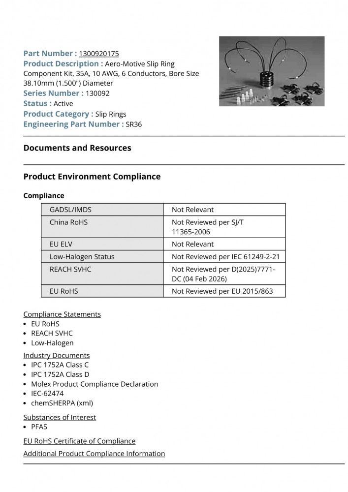 Technical document image 1 for MOLEX 1300920175