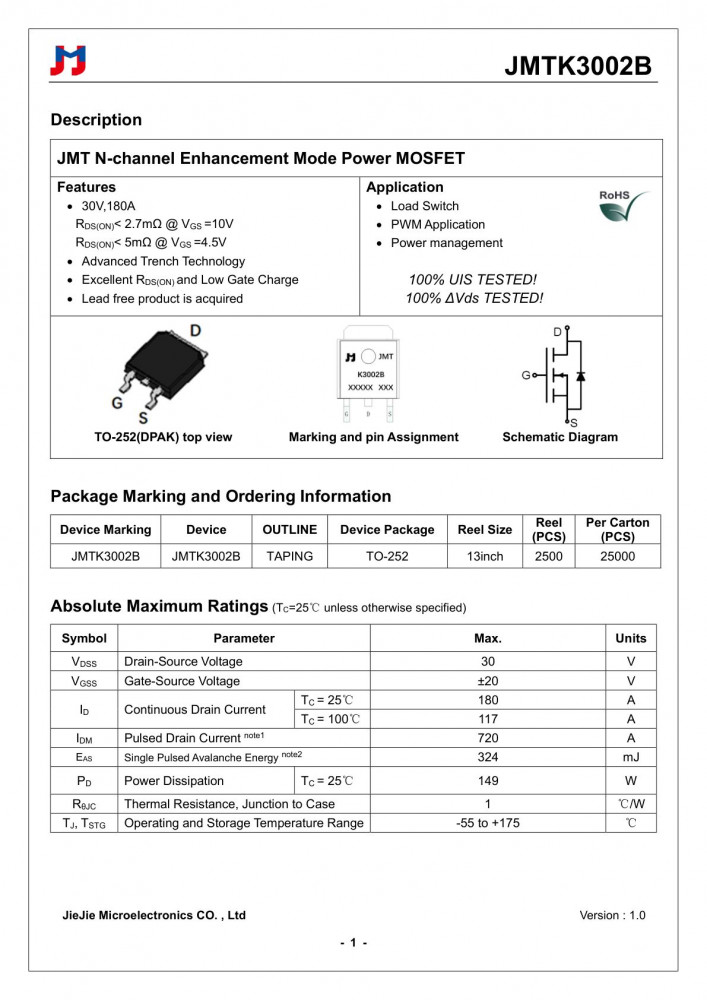 JMTK3002B datasheet page 1