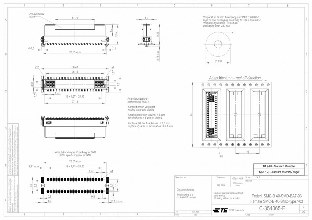 TE Connectivity 354065-E controlled mechanical drawing