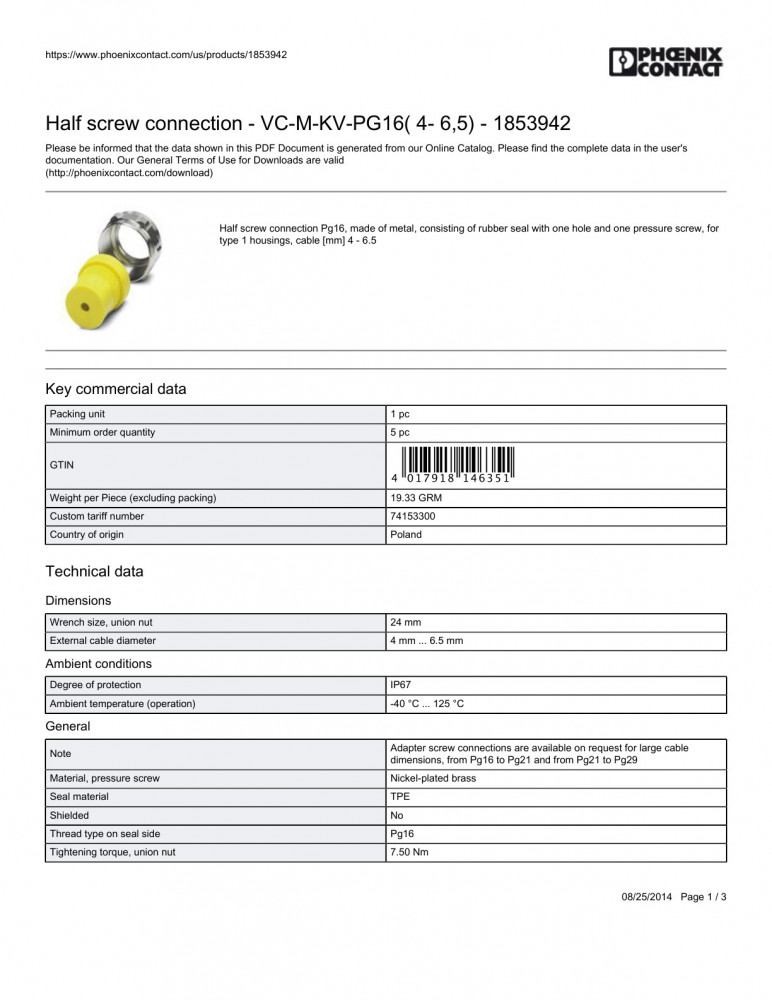 Phoenix Contact 1853942 document page 1