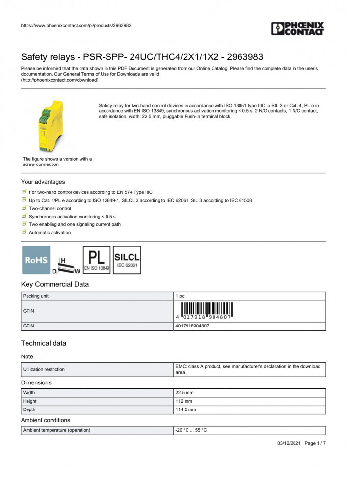 Phoenix Contact 2963983 datasheet page 1