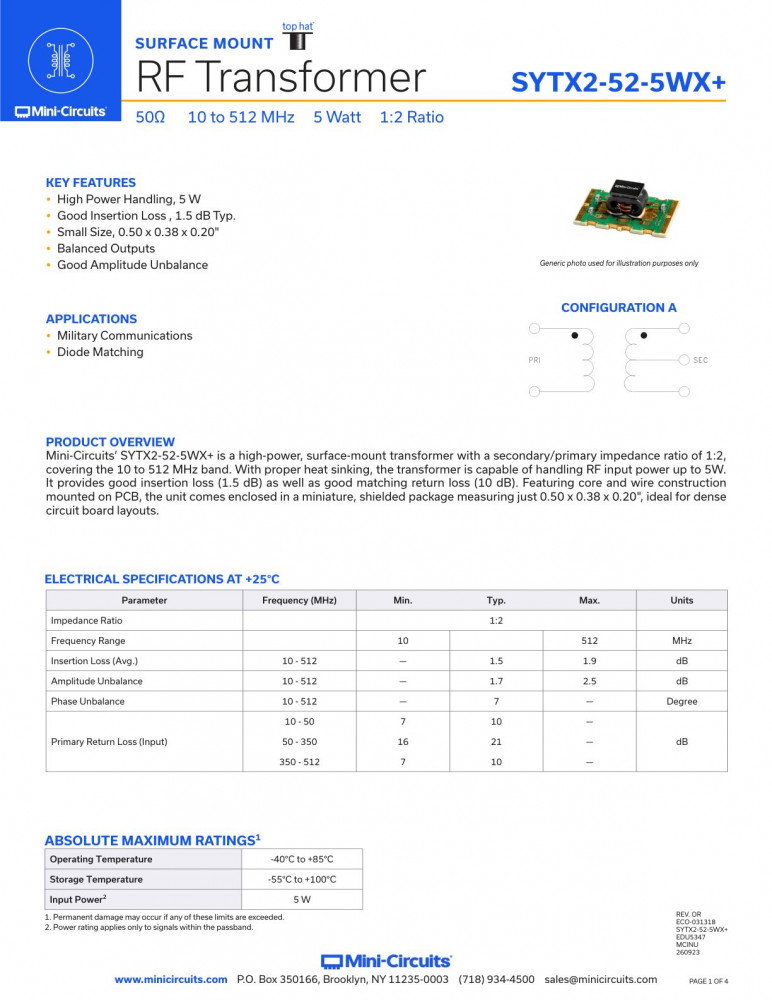 SYTX2-52-5WX+ technical document page 1