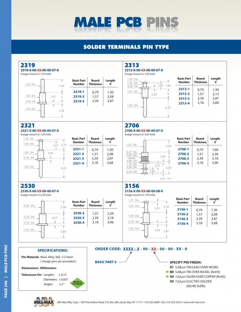 Mill-Max 3156 solder terminal technical document
