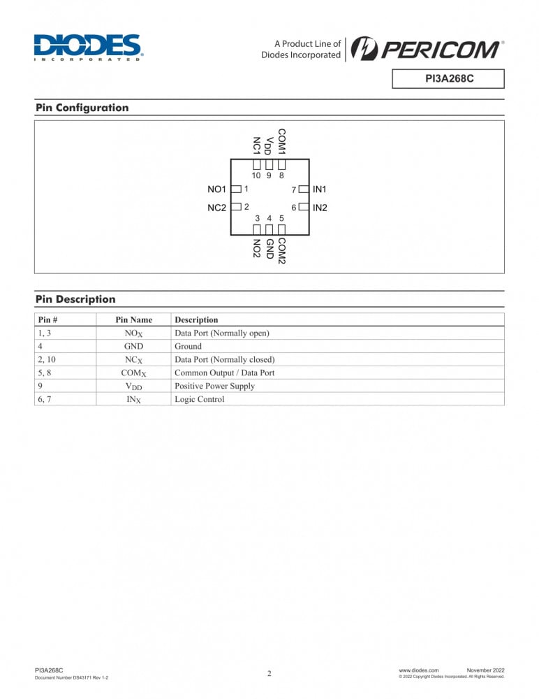 PI3A268C datasheet page 2