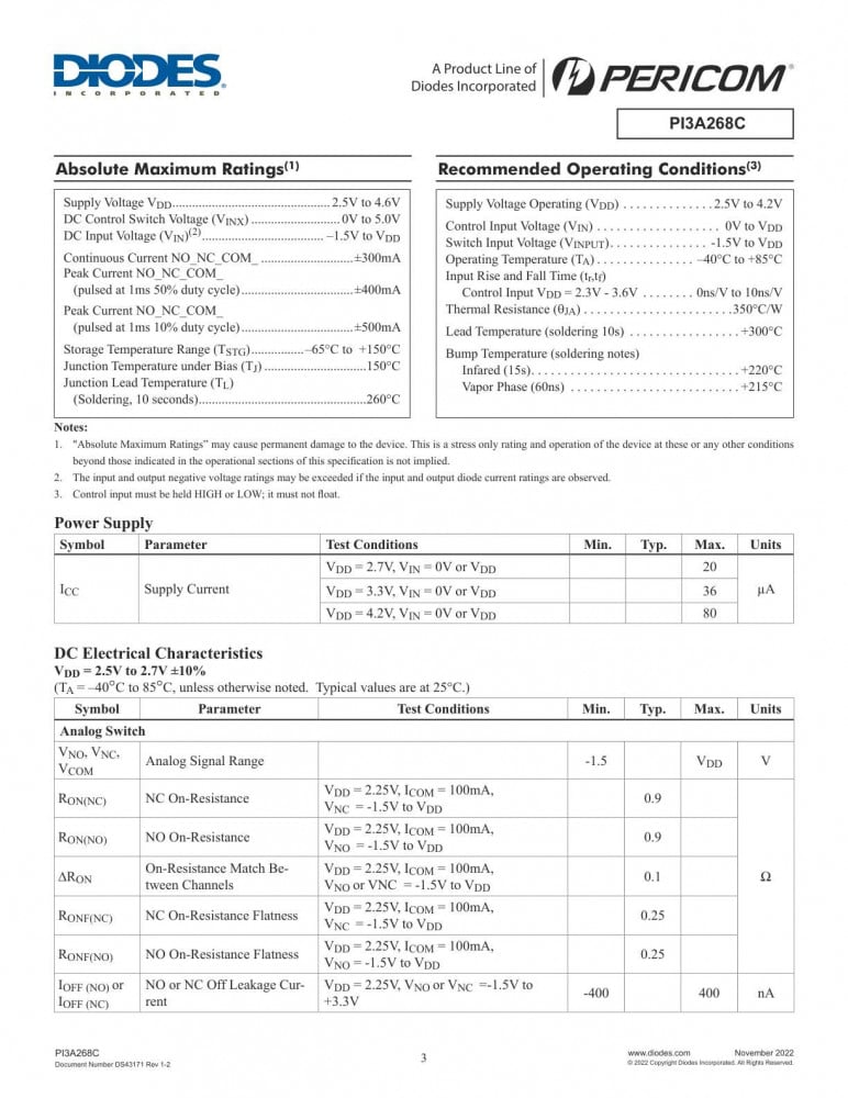 PI3A268C datasheet page 3