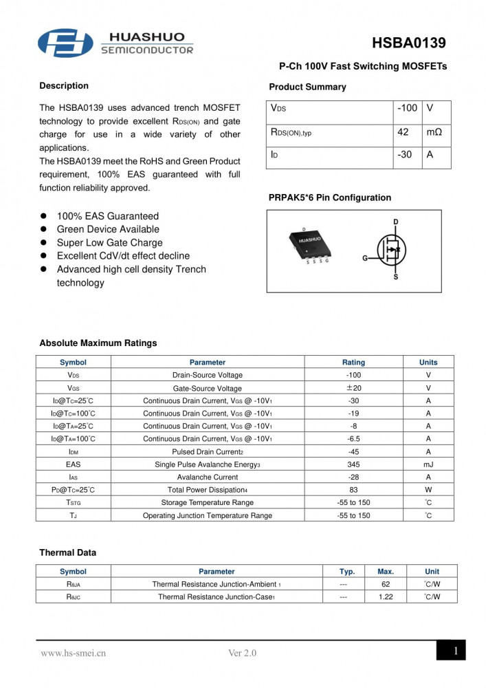 HSBA0139 datasheet page 1