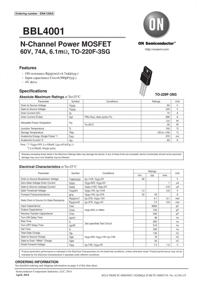 BBL4001 datasheet page 1