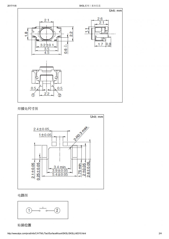 SKSLLAE010 recommended land dimensions