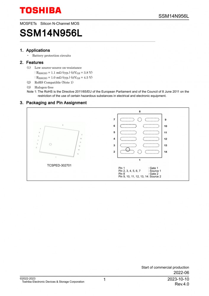 SSM14N956L datasheet page 1
