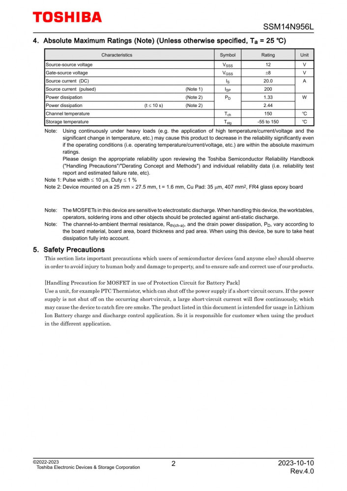 SSM14N956L datasheet page 2