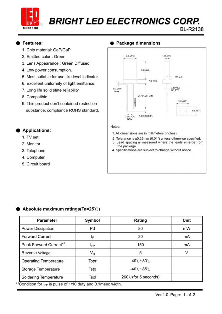 BL-R2138 datasheet page 1