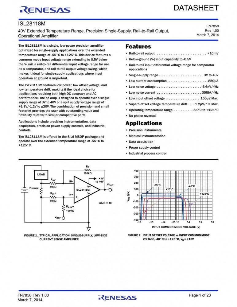 ISL28118M datasheet page 1