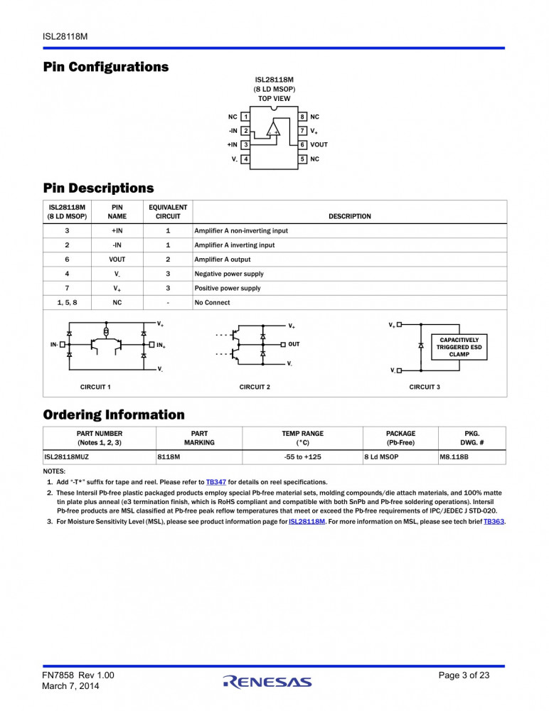 ISL28118M datasheet page 3