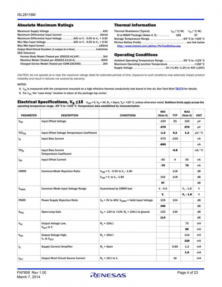 ISL28118M datasheet page 4