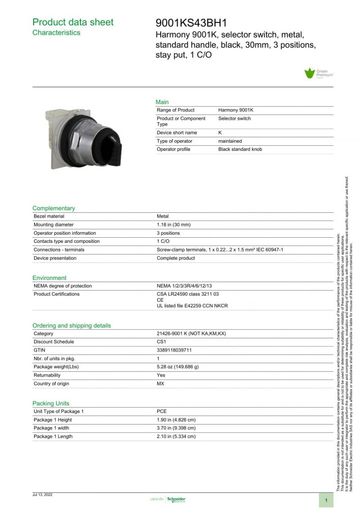 9001KS43BH1 technical document page 1