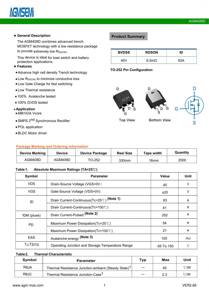 AGM409D datasheet page 1