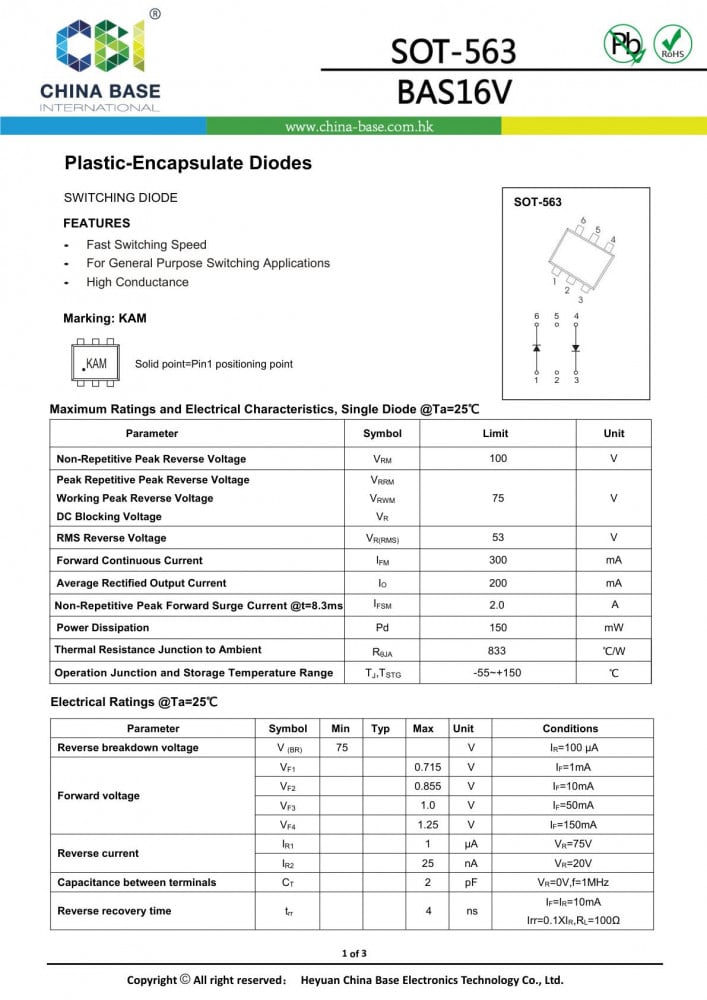 CBI BAS16V datasheet page 1