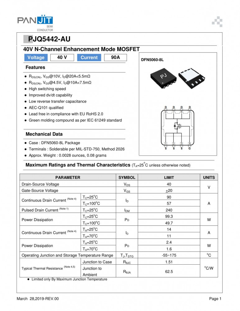 PJQ5442-AU datasheet page 1