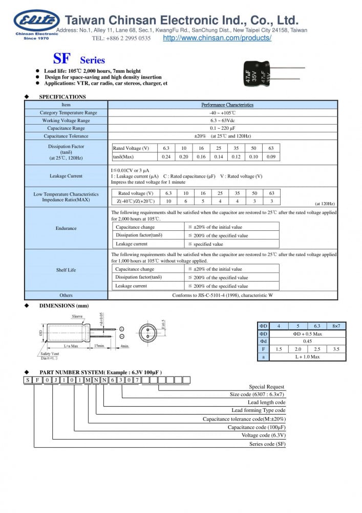 Chinsan SF series datasheet page 1
