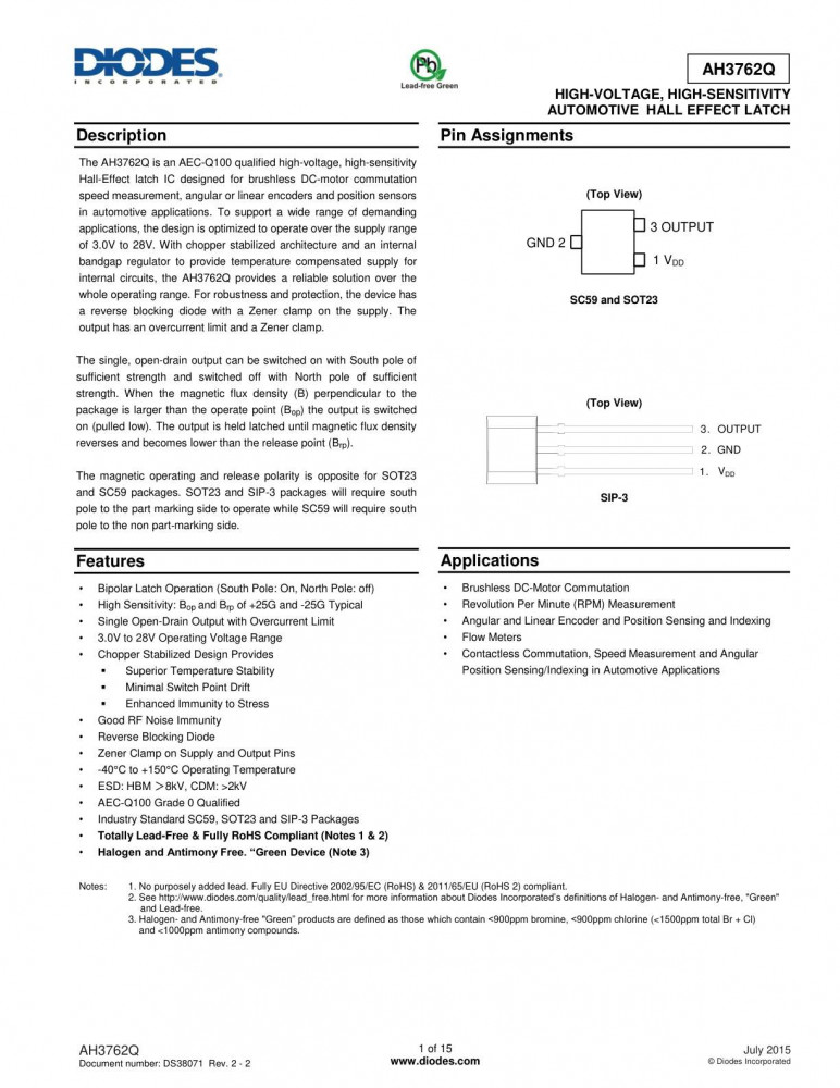AH3762Q datasheet page 1