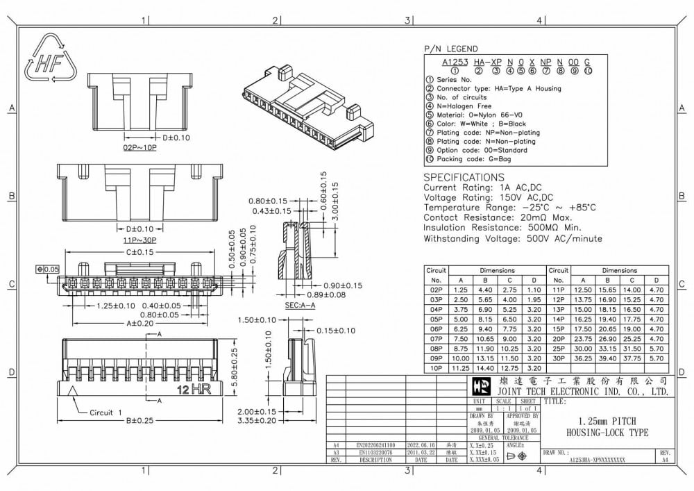 Joint Tech Elec A1253HA-09PN0WNPN00G technical drawing