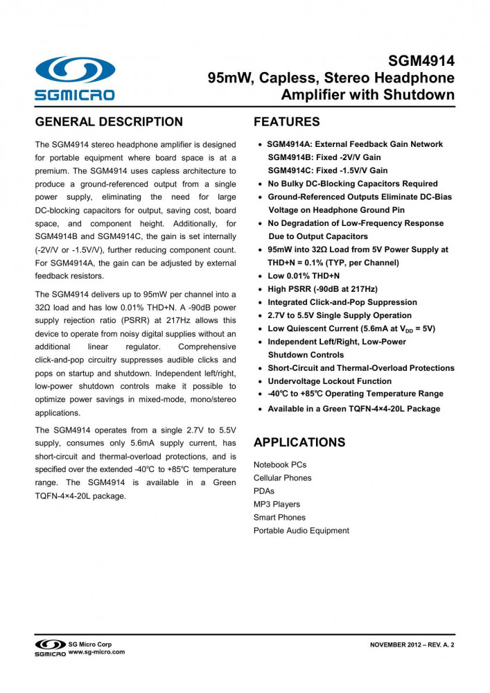 SGM4914 datasheet page 1