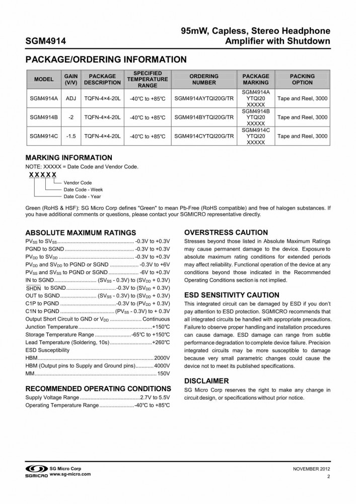 SGM4914 datasheet page 2