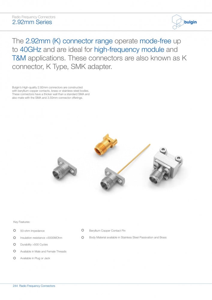 Bulgin RF292 series datasheet page 1