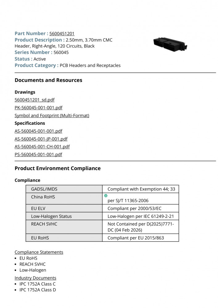 Technical document image 1 for MOLEX 5600451201