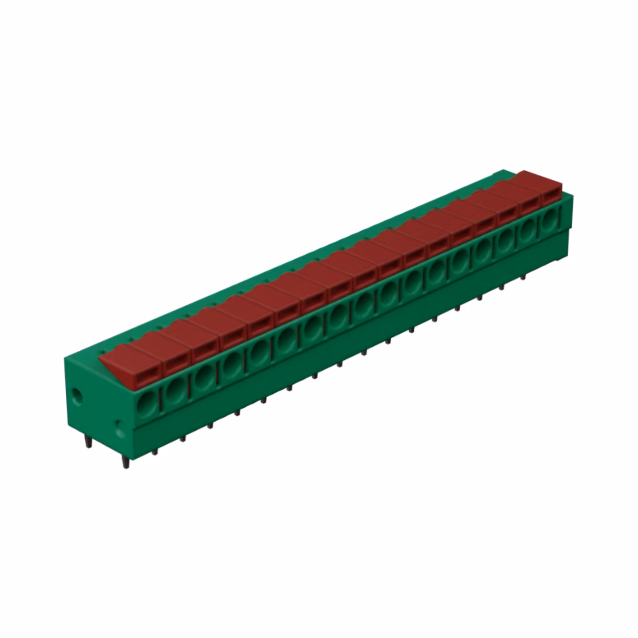 5.00mm Pitch, Eurostyle Fixed-Mount Push-Button Terminal Block, Horizontal, 10A, 22-14 AWG, Green, 17 Circuits for sale