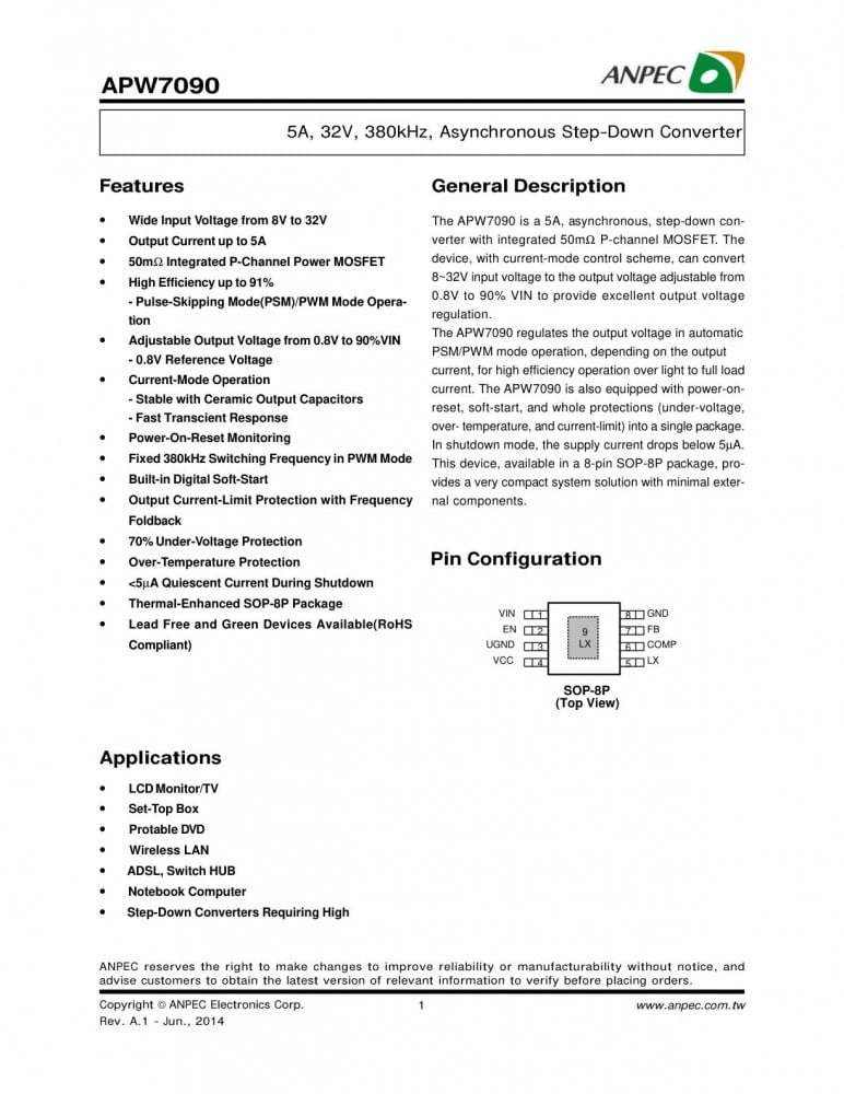 APW7090 datasheet page 1