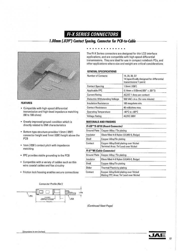 JAE FI-X series document page 1