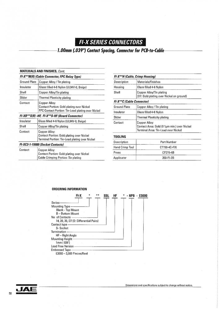 JAE FI-X series document page 2
