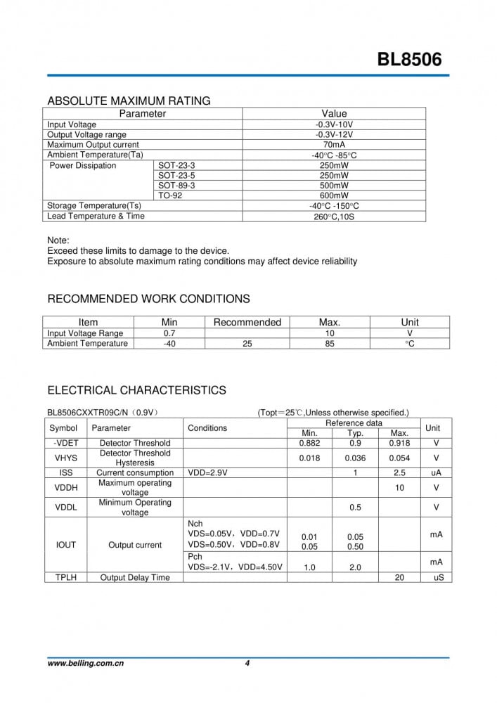 BL8506 datasheet page 4