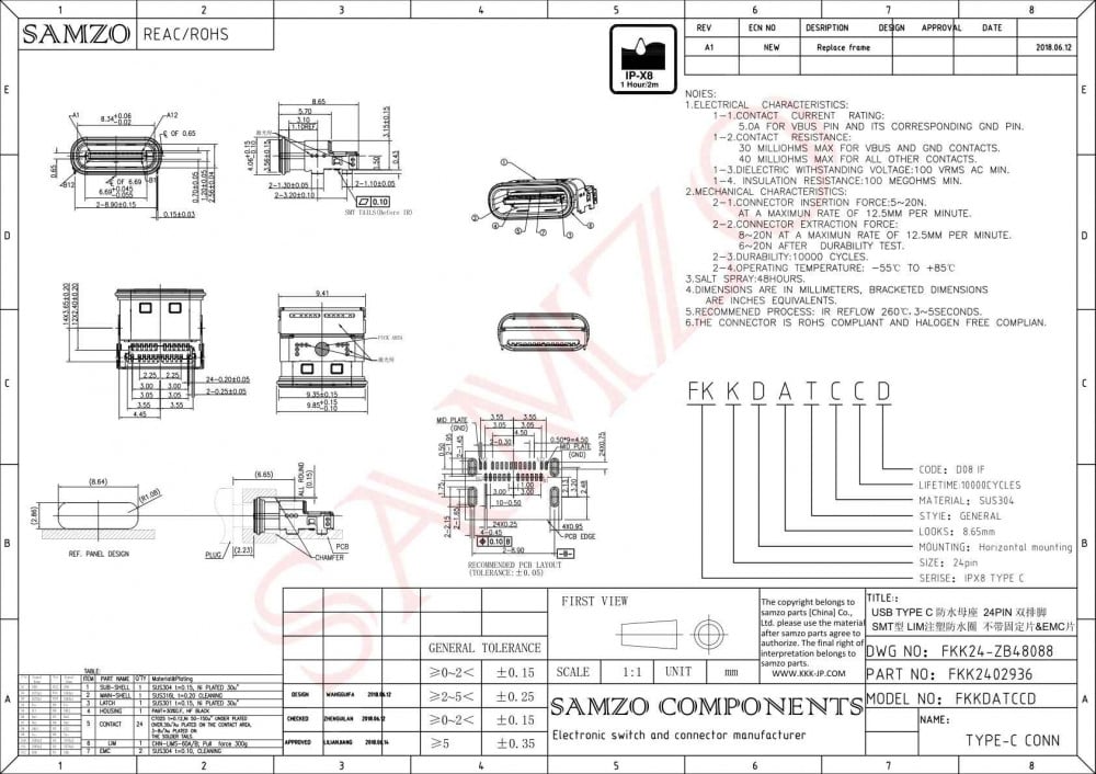 SAMZO FKKDATCCD technical drawing page