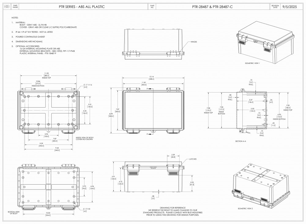 PTR-28487-C enclosure product drawing