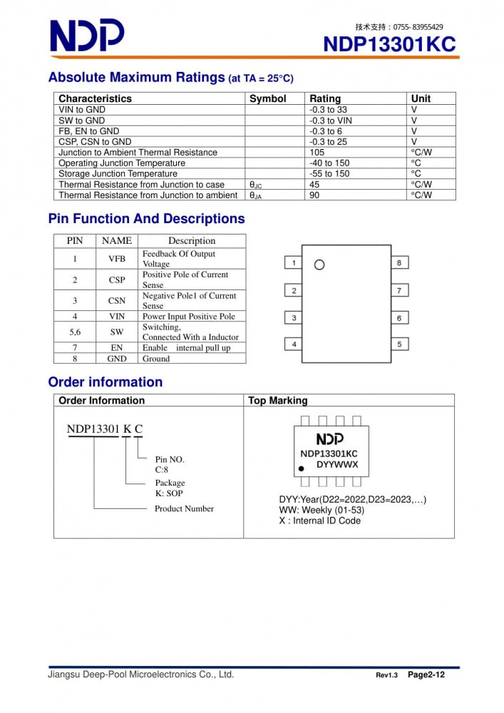 NDP13301KC datasheet page 2