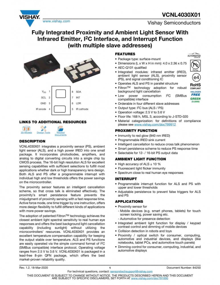 VCNL40301X01 datasheet page 1