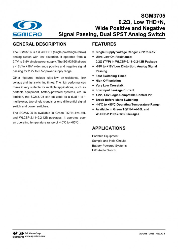 SGM3705 datasheet page 1