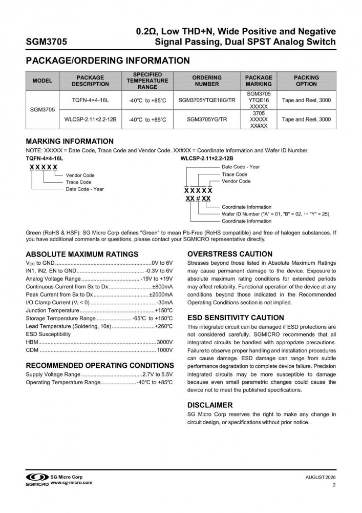 SGM3705 datasheet page 2